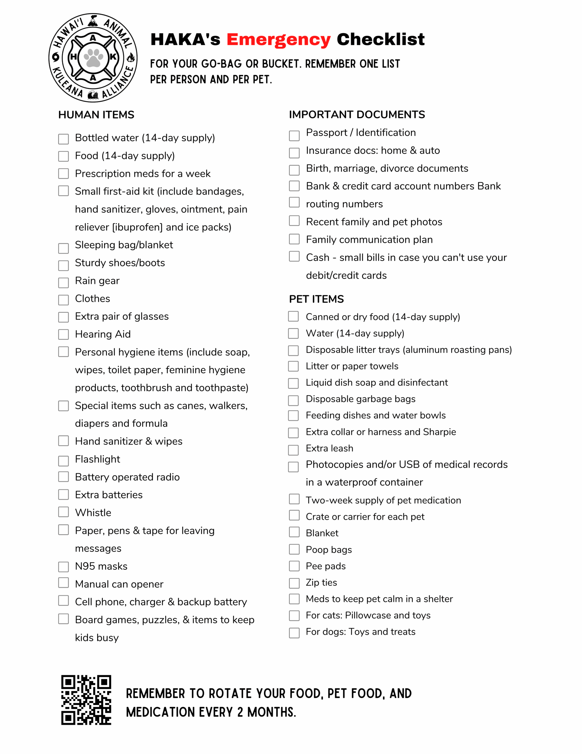 HAKA's Emergency Checklist - Hawaii Animal Kuleana Alliance
